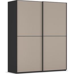Schwebet&uuml;renschrank Rauch "Kleiderschrank Schrank Garderobe Schlafzimmerschrank SCALE-DUO", beige (schwarz, glas fango matt, griffleisten schwarz), B:181cm H:223cm T:68cm, Holzwerkstoff, Schr&auml;nke, Schwebet&uuml;renschrank, edle zweigeteilte T&uuml;ren Glas-Front mit 3 Zierleisten MADE IN GERMANY