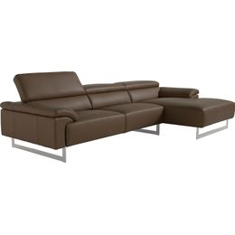 Ecksofa Egoitaliano "Malika, edel und bequem, Designsofa mit hochwertigen Bez&uuml;gen, L-Form", braun (chocolate), B:287cm H:94cm T:165cm, Leder &raquo;BULL&laquo; (echtes Rindsleder). Geschliffenes, pigmentiertes und behandeltes Rindsleder mit einer Dicke von 1, 3-1, 5 mm. Dieses Leder zeigt eine ziemlich weiche Hand mit einem halb undurchsichtigen Aussehen. Es handelt sich um ein gesch&uuml;tztes Leder. Eine leichte