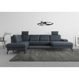 Sit & More Wohnlandschaft SIT & MORE "Cinturo U-Form", blau (dunkelblau), B:345cm H:91cm T:226cm, Sofas, Wohnlandschaft, inklusive Sitztiefenverstellung und Federkern, Sitzh&ouml;he 48 cm