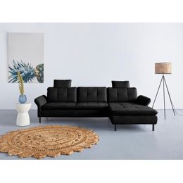 Ecksofa Home Affaire "Birkholm L-Form", schwarz, B:267cm H:83cm T:174cm, 98% Polyester 2% Polyamid, Sofas, Ecksofa, Armlehnverstellung, auch in Easy Clean Bezug - mit Wasser zu reinigen