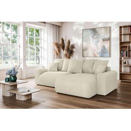 Ecksofa Home Affaire "LAKESIDE klein mit Bettfunktion und Bettkasten, B/T/H 235/142/84 cm", beige, B:235cm H:84cm T:142cm, 100% Polyester, Sofas, Ecksofa, L-Form, Recamiere beidseitig montierbar, mit Wellenunterfederung