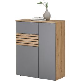 HBZ-MEBLE Schuhschrank HBZ "Milan, BxHxT 85x103x38cm", grau (grau, artisan eiche), B:85cm H:103cm T:38cm, Holzwerkstoff, Schr&auml;nke, Schuhschrank, Mit 2 T&uuml;ren, 2 Schubk&auml;sten, 3 Einlegeb&ouml;den, 1 fester Boden