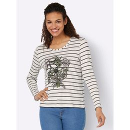 Langarmshirt Inspirationen "Druck-Shirt", Damen, Gr. 42, gr&uuml;n (ecru, schilf, bedruckt), 95% Viskose, 5% Elasthan, bedruckt, gemustert, gestreift, mehrfarbig, Rundhals, Shirts Langarmshirt