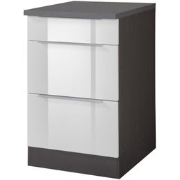 Unterschrank KOCHSTATION "KS-Brindisi", wei&szlig; (wei&szlig; hochglanz, grafit), B:50cm H:85cm T:60cm, Holzwerkstoff, MDF, Schr&auml;nke, Unterschrank, 50 cm breit, inklusive 2 gro&szlig;er Ausz&uuml;ge