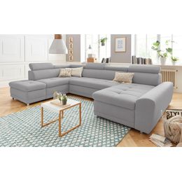 Sit & More Wohnlandschaft SIT & MORE "Riva U-Form", grau, B:337cm H:92cm T:95cm, Struktur (100% Polyester);Flachgewebe (100% Polyester);Luxus-Microfaser (100% Polyester), Sofas, Wohnlandschaft, wahlweise mit Bettfunktion