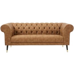 Chesterfield-Sofa Home Affaire "Tinnum", braun (hellbraun), B:195cm H:77cm T:87cm, Luxus-Microfaser Vintageoptik (66% PU, 27% Polyester, 7% Baumwolle);Struktur weich( 97% Polyester, 3% Polyacryl), Sofas, Chesterfield-Sofa