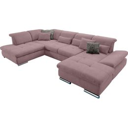 Wohnlandschaft "SO 4100 komfortable Federkernunterfederung, inkl. Kopfteilverstellung", lila (flieder 92), B:365cm H:80cm T:225cm, SET ONE BY Musterring, Sofas, Wohnlandschaft, wahlweise Bettfunktion und Sitztiefenverstellung, U-Form