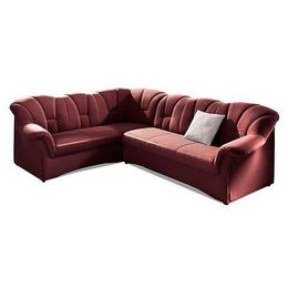 Ecksofa DOMO collection "Papenburg B/T/H: 242/190/84 cm L-Form", rot (karminrot), B:242cm H:84cm T:190cm, Struktur ( 90% Polyester, 10% Polyacryl);Microfaser PRIMABELLE (100% Polyester);Kunstleder SOFTLUX;Luxus-Microfaser (100% Polyester), Sofas, Ecksofa, wahlweise mit Bettfunktion, Langer Schenkel links oder rechts