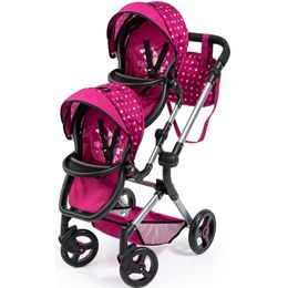 Puppen-Zwillingsbuggy BAYER "Twin Neo", rot (fee bordeaux), Puppenwagen, KinderB:41,5cm H:81cm T:81,5cm, Kunststoff, Metall, Stoff, Puppen-Zwillingsbuggy, mit Wickeltasche, B:41,5cm H:81cm T:81,5cm
