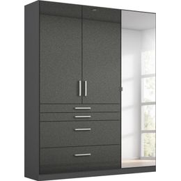 Dreht&uuml;renschrank Rauch "Kleiderschrank Schrank Garderobe Garderobenschrank Topseller HOMBURG", grau (graumetallic, hochglanz effektgrau), B:136cm H:197cm T:54cm, Holzwerkstoff, Schr&auml;nke, Dreht&uuml;renschrank, mit Spiegel, oberer Schubkasten mit Einteilung MADE IN GERMANY