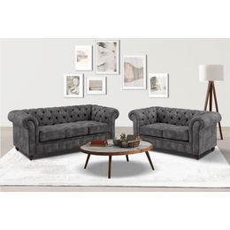 Sitzgruppe Home Affaire "Chesterfield", grau (anthrazit), H:74cm T:89cm, Sitzm&ouml;bel-Sets, Sitzgruppe, hochwertige Knopfheftung, bestehend aus 2- und 3-Sitzer