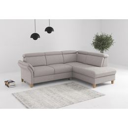 Ecksofa Home Affaire "Glendale, L-Form", silber, B:247cm H:84cm T:193cm, 100% Polyester, Sofas, Ecksofa, inkl. Kopfteilverstellung, wahlweise mit Vorziehsitz und Bettkasten