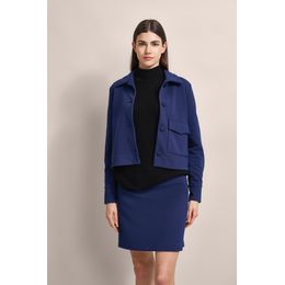 Kurzjacke Bugatti, Damen, Gr. 44, blau (marine), 59% Polyester, 38% Baumwolle, 3% Elasthan, unifarben, normal, 1-Knopf-Manschette, Jacken Kurzjacke, mit aufgesetzter Tasche