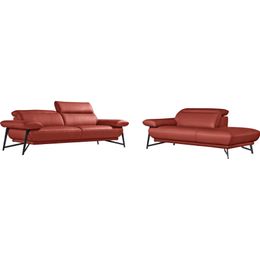 Sofa Egoitaliano "Anais, Design mit hohem Sitzkomfort, Fu&szlig;farbe schattengrau", rot (marsala), Sofas, Leder BULL, Ottomane Armlehne links, Sofa, Set, Kopfteil verstellbar, Leder BULL, marsala