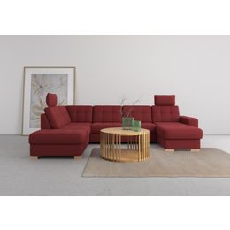 Sit & More Wohnlandschaft SIT & MORE "Quincy U-Form", rot (bordeaux), B:312cm H:82cm T:213cm, Sofas, Wohnlandschaft, wahlweise mit Bettfunktion und Bettkasten