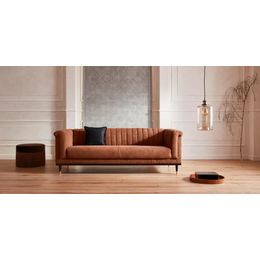 3-Sitzer Home Affaire "Chamby", braun (cognac), B:210cm H:71cm T:85cm, Luxus-Microfaser Lederoptik (100% Polyester), Scheuertouren: 40.000, Pilling: 4;Samtoptik (100% Polyester), Scheuertouren >100.000, Pilling: 5, Sofas, 3-Sitzer, mit Holzrahmen unten und Steppung im Lehnenbereich