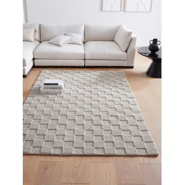 Teppich "Esm&eacute;, Hochflor-Teppiche, weich, Boho" Gr. 2, grau (hellgrau), B:90cm H:23mm L:150cm, Kunstfaser, LeGer Home by Lena Gercke, Teppiche, Teppich, Hoch-Tief-Struktur, Uni, K&auml;stchen, Wohnzimmer, Schlafzimmer, Esszimmer