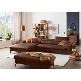 Ecksofa W.Schillig "piedroo, Designsofa mit tollem Sitzkomfort, bequem und elegant, L-Form", braun (tabacco z69), B:343cm H:70cm T:193cm, Longlife Xtra-Leder Z69: Das feinnarbige, gedeckte Softleder Z69 besticht durch seine au&szlig;ergew&ouml;hnliche Weichheit im trendigen &raquo;Vintage-Look&laquo;, Hautst&auml;rke 0, 9 - 1, 1 mm, Sofas, Ecksofa, Kopfteilverstellung, wahlweise mit Sitztiefenverstellung, Breite 343cm