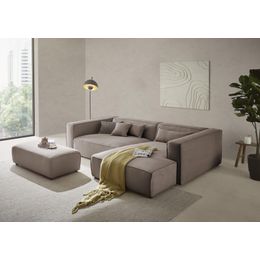 Ecksofa "PIARA XXL, L-Form, Schlaffunktion, Cord, Leinenoptik o. Strukturstoff", hellbraun, B:288cm H:66cm T:198cm, 100% Polyester, LeGer Home by Lena Gercke, Sofas, Ecksofa, Hocker stellbar zum Schlafsofa (Krokodilverbinder), tiefe Sitzfl&auml;che