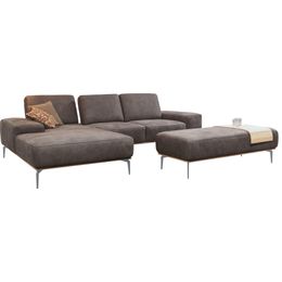 Ecksofa W.Schillig "run, Designsofa mit tollem Sitzkomfort, bequem, L-Form", braun (mocca s37), B:279cm H:88cm T:178cm, Longlife Xtra-Leder Z73: Naturwalkleder der Luxusklasse aus den erlesensten Rohh&auml;uten. Hautst&auml;rke 1, 1 &ndash; 1, 3 mm;ROHLEDER Jacquard-Flachgewebe Q2 W60 (63% Polyester, 37% Polyacryl);ROHLEDER Chenille-Flachgewebe Q2 W77 (68% Polyacryl, 32% Polyester);Stoff S37 (100% Polyester), Sof