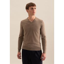 Pullunder Seidensticker "Schwarze Rose", Herren, Gr. S, beige melange, 100% Wolle, unifarben, regular fit, V-Ausschnitt, Pullover Pullunder, 1/1 V-Neck Uni