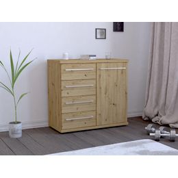 Kombikommode Wiemann "Mainau", braun (bianco, eiche, nachbildung), B:93cm H:86cm T:42cm, Holzwerkstoff, Sideboards, Kombikommode, vormontiert