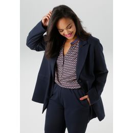 Jerseyblazer ANISTON PLUS, Damen, Gr. 52, blau (navy), Jersey, Obermaterial: 65% Viskose, 30% Polyamid, 5% Elasthan. Futter: 100% Polyester, unifarben, figurumspielend Po-bedeckend, Blazer Jerseyblazer, aus super bequemer elastischer Qualit&auml;t