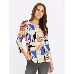3/4-Arm-Shirt Inspirationen "Print-Shirt", Damen, Gr. 46, royalblau, orange, bedruckt, 95% Viskose, 5% Elasthan, gemustert, mehrfarbig, Rundhals, Shirts 3/4-Arm-Shirt
