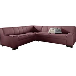 Ecksofa DOMO collection "Norma, moderne Armlehnen, zeitlos und elegant, Breite 247cm, L-Form", rot (karminrot), B:247cm H:74cm T:212cm, Microfaser PRIMABELLE (100% Polyester);Kunstleder SOFTLUX;Struktur (90% Polyester, 10% Polyacryl);NaturLEDER (echtes Rindsleder), Sofas, Ecksofa, wahlweise mit Bettfunktion