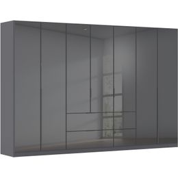 Dreht&uuml;renschrank OTTO HOME "Kleiderschrank Kleiderschr&auml;nke Schrank Garderobe AGORDO mit Glasfront", grau (graumetallic, glas basalt), B:315cm H:229cm T:54cm, Holzwerkstoff, Schr&auml;nke, Dreht&uuml;renschrank, mit Au&szlig;enschubk&auml;sten, in 7 Breiten und 2 H&ouml;hen MADE IN GERMANY