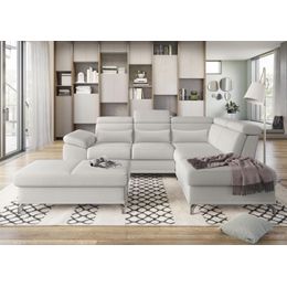Sit & More Ecksofa SIT & MORE "Cabrio L-Form, B: 274 cm, mit Sitztiefen-, Arm- & Kopfteilverstellung", grau (hellgrau), B:274cm H:87cm T:230cm, 100% Polyester, Sofas, Ecksofa, 3 Nierenkissen, Federkern, optional Bettfunktion und Stauraum