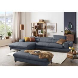 Ecksofa W.Schillig "piedroo, Designsofa mit tollem Sitzkomfort, bequem und elegant, L-Form", blau (blau z69), B:343cm H:70cm T:193cm, Longlife Xtra-Leder Z69: Das feinnarbige, gedeckte Softleder Z69 besticht durch seine au&szlig;ergew&ouml;hnliche Weichheit im trendigen &raquo;Vintage-Look&laquo;, Hautst&auml;rke 0, 9 - 1, 1 mm, Sofas, Ecksofa, Kopfteilverstellung, wahlweise mit Sitztiefenverstellung, Breite 343cm
