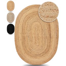Teppich CarpetFine "Nele Juteteppich Naturfaser", beige (natur), B:200cm H:6mm L:290cm, Jute, Teppiche, Teppich, geflochtener Wendeteppich aus 100%Jute, in rund und oval, viele Gr&ouml;&szlig;en