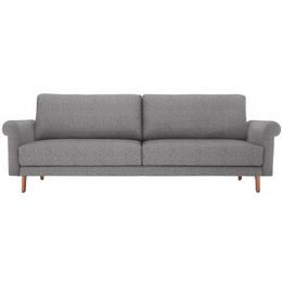 3-Sitzer "CR.450, Designsofa, Loungesofa", grau (lichtgrau, schwarzgrau 044, 34), B:208cm H:85cm T:95cm, NaturLEDER OSKAR (echtes Rindsleder);Chenille COCO (72% Polyester 15% Baumwolle 13% Polyacryl), CREATION BY ROLF BENZ, Sofas, 3-Sitzer, modern Landhaus, Breite 208 cm, F&uuml;&szlig;e in Nussbaum