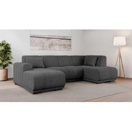 Wohnlandschaft Home Affaire "BORNHOLM U-Form mit Recamiere rechts/links, B/T/H: 300/162/85 cm", grau (anthrazit), B:300cm H:85cm T:162cm, 100% Polyester, Sofas, Wohnlandschaft, U-Form mit Wellenunterfederung, Recamiere rechts oder links bestellbar