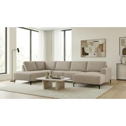 Wohnlandschaft Home Affaire "Tournon U-Form, XXL Sofa, Breite 333 cm, Webstoff, Chenille", braun (light braun), B:333cm H:85cm T:198cm, 100% Polyester, Sofas, Wohnlandschaft, Designsofa im nordischen Stil, Wellenunterfederung, Metallf&uuml;&szlig;e