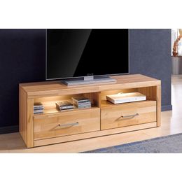 Lowboard OTTO HOME "Logo,130cm breit,42 cm tief, Fronten Massivholz, Kabeldurchf&uuml;hrung", beige (kernbuche teilmassiv), B:130cm H:45cm T:42cm, Holz teilmassiv, Sideboards, Lowboard, Holz massiv, Holzwerkstoff, Metall Griffe,2 Schubladen