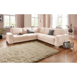 Sit & More Ecksofa SIT & MORE "Santorini L-Form", beige (creme), B:276cm H:82cm T:271cm, Struktur (100% Polyester);Struktur fein (95% Polyester, 5% Polyamid), Sofas, Ecksofa, mit Federkern und Sitztiefenverstellung, wahlweise mit Bettfunktion