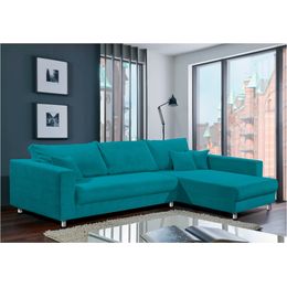 Ecksofa Home Affaire "153", blau, B:252cm H:89cm, 92% Polyester / 8% Nylon, Sofas, Ecksofa, Inkl. Schlaffunktion und gro&szlig;en Strauraum