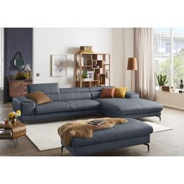 Ecksofa W.Schillig "piedroo, Designsofa mit tollem Sitzkomfort, bequem und elegant, L-Form", blau (blau z69), B:343cm H:70cm T:193cm, Longlife Xtra-Leder Z69: Das feinnarbige, gedeckte Softleder Z69 besticht durch seine au&szlig;ergew&ouml;hnliche Weichheit im trendigen &raquo;Vintage-Look&laquo;, Hautst&auml;rke 0, 9 - 1, 1 mm, Sofas, Ecksofa, Kopfteilverstellung, wahlweise mit Sitztiefenverstellung, Breite 343cm