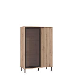 Highboard Home Affaire "Mayenne Sideboard, Stauraumschrank, Anrichte, Hochschrank, Breite 93cm", artisan eiche stripes, B:93cm H:137,5cm T:40cm, Holzwerkstoff, MDF, Sideboards, Highboard, Holzt&uuml;r mit Rillen-Optik, Glast&uuml;r, Modernes Design