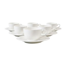 Villeroy & Boch Tasse VILLEROY & BOCH "Cappuccinotassen mit Untertassen White Pearl 310 ml 6er Set wei&szlig;", wei&szlig;, Porzellan, Trinkgef&auml;&szlig;e, Tasse