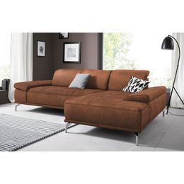 Ecksofa Home Affaire "Caluna", braun (cognac), B:269cm H:97cm T:174cm, Flachgewebe Mura: (100% Polyester);Luxus-Microfaser Vintageoptik (100% Polyester);Luxus-Mikrofaser (90% Polyester, 10% Polyamid), Sofas, Ecksofa, Inkl.Sitztiefenverstellung, wahlweise mit Kopf- und Armteilverstellung