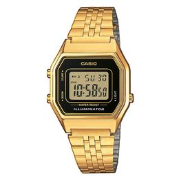 Chronograph CASIO VINTAGE, gold (goldfarben, schwarz), Armbanduhren, Damen, Chronograph, Quarzuhr, Armbanduhr, Damenuhr, Digitaluhr, Edelstahlarmband
