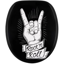 WC-Sitz Sanilo "Rock n Roll", schwarz (schwarz, wei&szlig;), B:37,7cm L:47cm, MDF - Mitteldichte Holzfaserplatte, WC-Sitze, WC-Sitz, mit Absenkautomatik