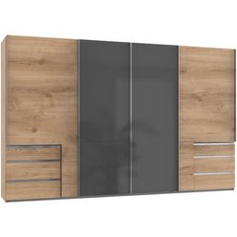 Schwebet&uuml;renschrank wimex "Level by fresh to go", grau (plankeneichefarben, grauglas), B:350cm H:216cm T:65cm, Schr&auml;nke, Schwebet&uuml;renschrank, mit Glast&uuml;ren und Synchron&ouml;ffnung
