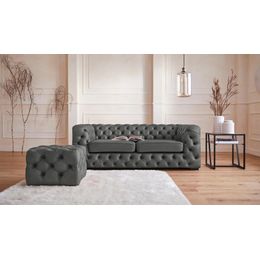 Chesterfield-Sofa Home Affaire "Kalina", grau (dunkelgrau), B:190cm H:67cm T:98cm, Sofas, Chesterfield-Sofa, mit klassischer Chesterfield-Knopfheftung