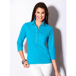 Poloshirt Casual Looks "Poloshirt", Damen, Gr. 46, blau (aqua), 50% Baumwolle, 50% Modal, unifarben, ohne Ausschnitt, Shirts Poloshirt