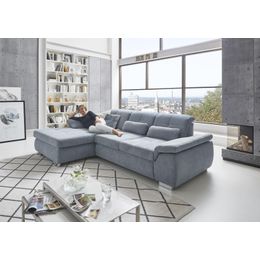 Ecksofa DIE PLANBAR "MP-IN16037 L-Form mit Kaltschaum-Polsterung", blau (ice), B:289cm H:85cm T:195cm, 100% Polyester, Sofas, Ecksofa, mit Sitztiefenverstellung & Zierkissen