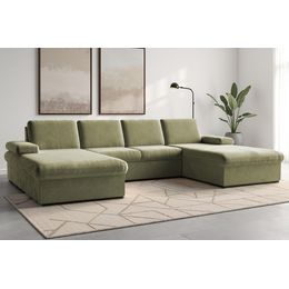 Sit & More Wohnlandschaft SIT & MORE "Moreno U-Form, B: 309 cm", gr&uuml;n (hellgr&uuml;n), B:309cm H:82cm T:171cm, 100% Polyester, Sofas, Wohnlandschaft, mit Armteilverstellung, optional Bettfunktion